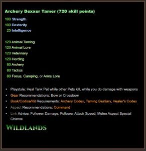 UO Outlands — Archery Dexxer Tamer Build Guide 2026: Best Pets & Aspect